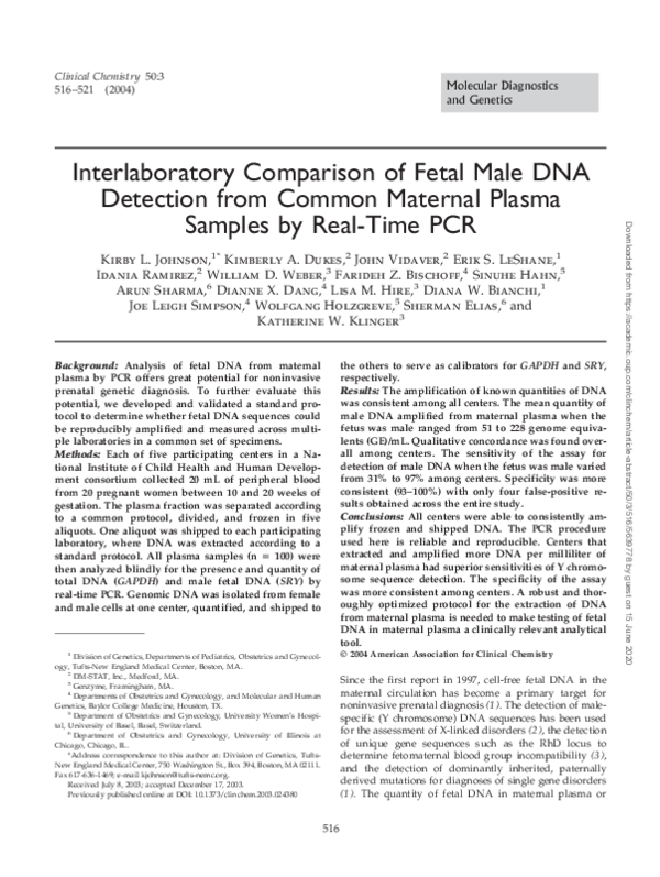 (PDF) Interlaboratory Comparison of Fetal Male DNA Detection from ...