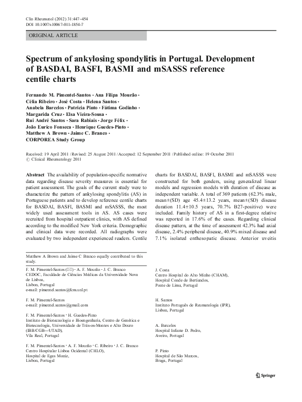 (PDF) Spectrum of ankylosing spondylitis in Portugal. Development of ...