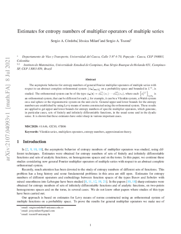 (PDF) Estimates for entropy numbers of multiplier operators of multiple ...