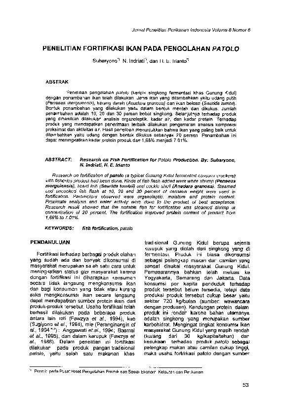 (PDF) Penelitian Fortifikasi Ikan Pada Pengolahan Patolo
