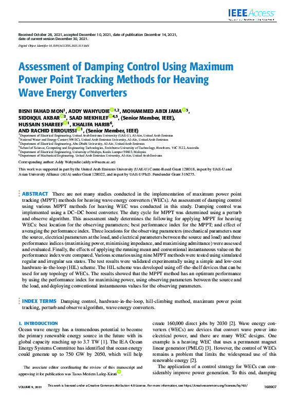 (PDF) Assessment of Damping Control Using Maximum Power Point Tracking Methods for Heaving Wave ...