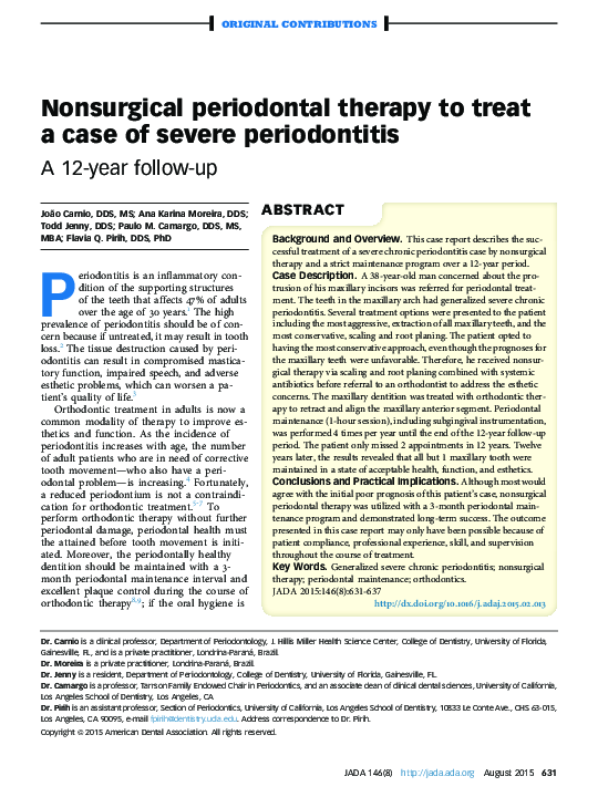(PDF) Nonsurgical periodontal therapy to treat a case of severe ...