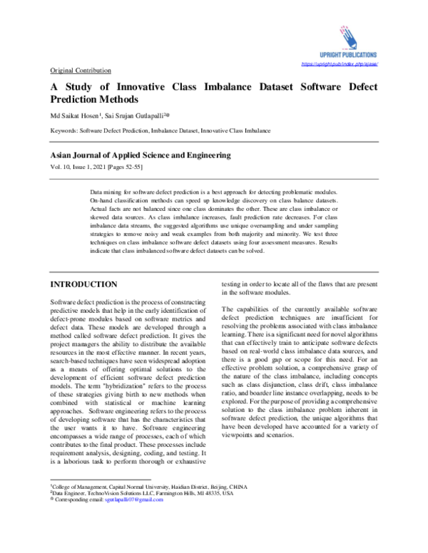 (PDF) A Study of Innovative Class Imbalance Dataset Software Defect Prediction Methods