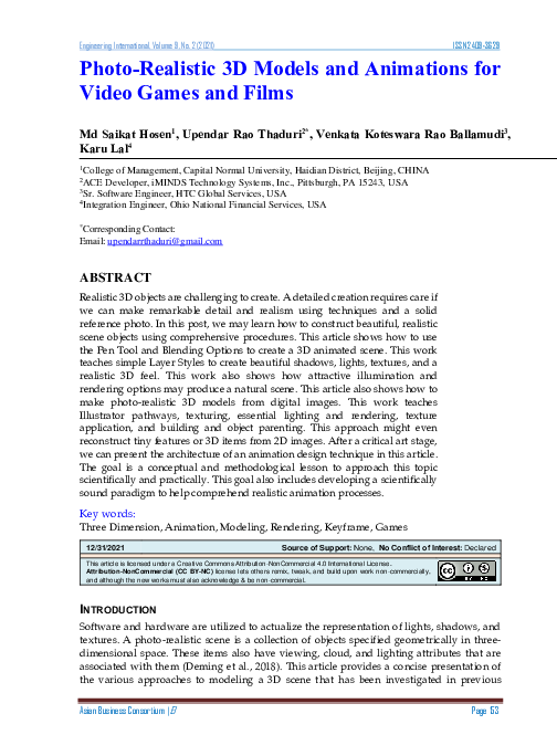 (PDF) Photo-Realistic 3D Models and Animations for Video Games and Films