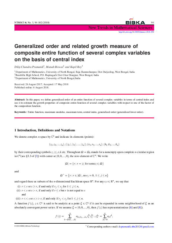 (PDF) Generalized order and related growth measure of composite entire function of several ...