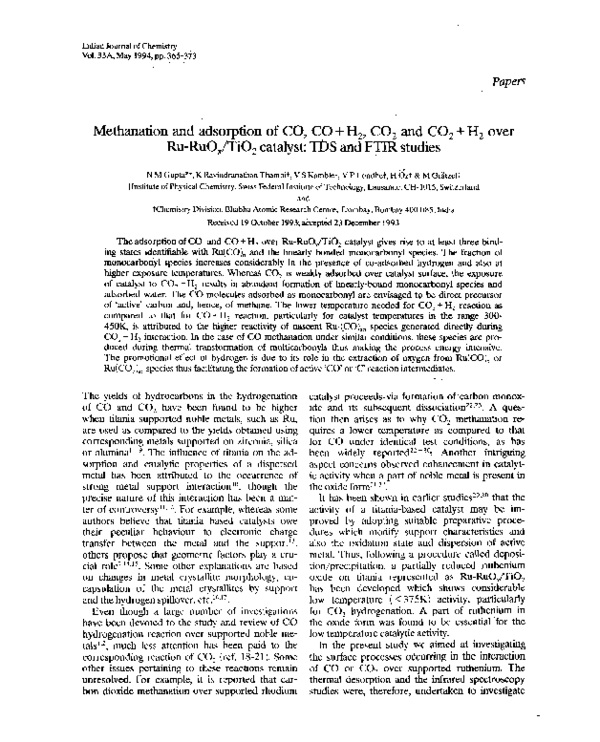 (PDF) Methanation and adsorption of CO, CO + H2, CO2 and CO2 + H2 over ...