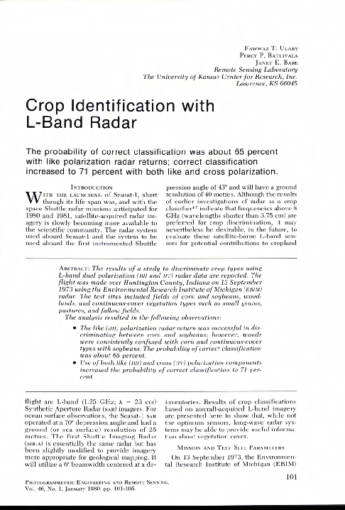 (PDF) Crop identification with L-band radar