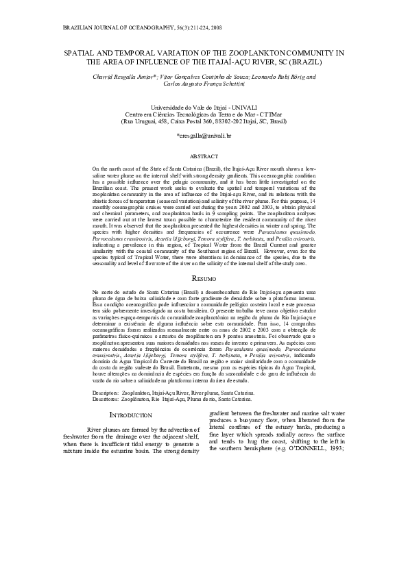 (PDF) Spatial and temporal variation of the zooplankton community in the area of influence of ...