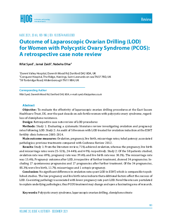 (PDF) Outcome of laparoscopic ovarian drilling (LOD) for women with ...