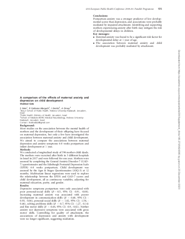(PDF) A comparison of the effects of maternal anxiety and depression on ...