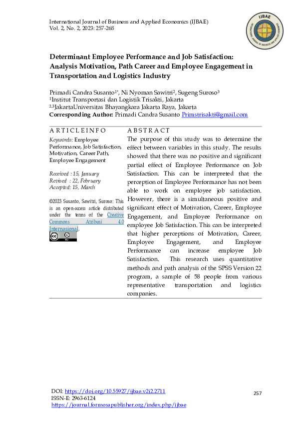 (PDF) Determinant Employee Performance and Job Satisfaction: Analysis ...