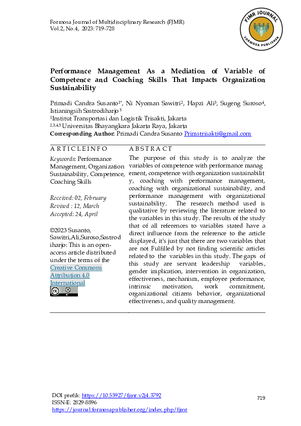 (PDF) Performance Management As a Mediation of Variable of Competence and Coaching Skills That ...
