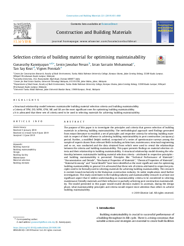 (PDF) Selection criteria of building material for optimising ...