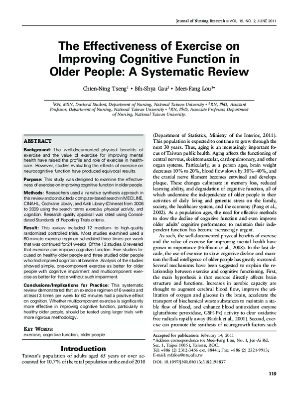 (PDF) The Effectiveness of Exercise on Improving Cognitive Function in ...