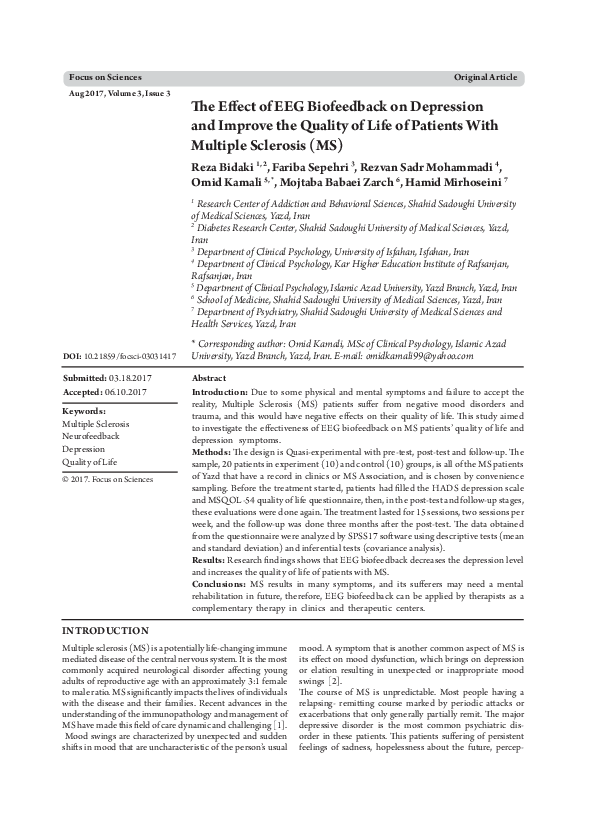 (PDF) The Effect of EEG Biofeedback on Depression and Improve the ...
