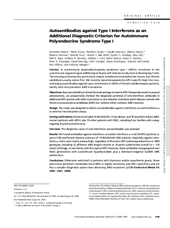 (PDF) Autoantibodies against Type I Interferons as an Additional ...