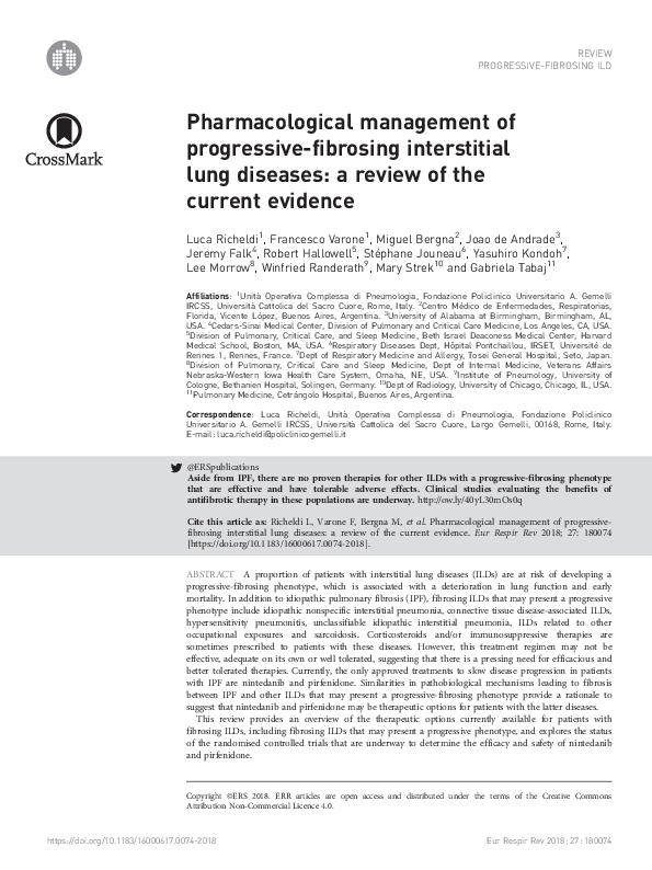 (PDF) Pharmacological management of progressive-fibrosing interstitial lung diseases: a review ...