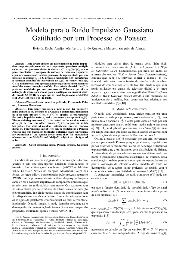 (PDF) Modelo Para o Ruído Impulsivo Gaussiano Gatilhado Por Um Processo De Poisson | Marcelo De ...