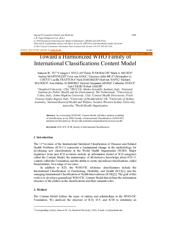(PDF) Toward a Harmonized WHO Family of International Classifications ...