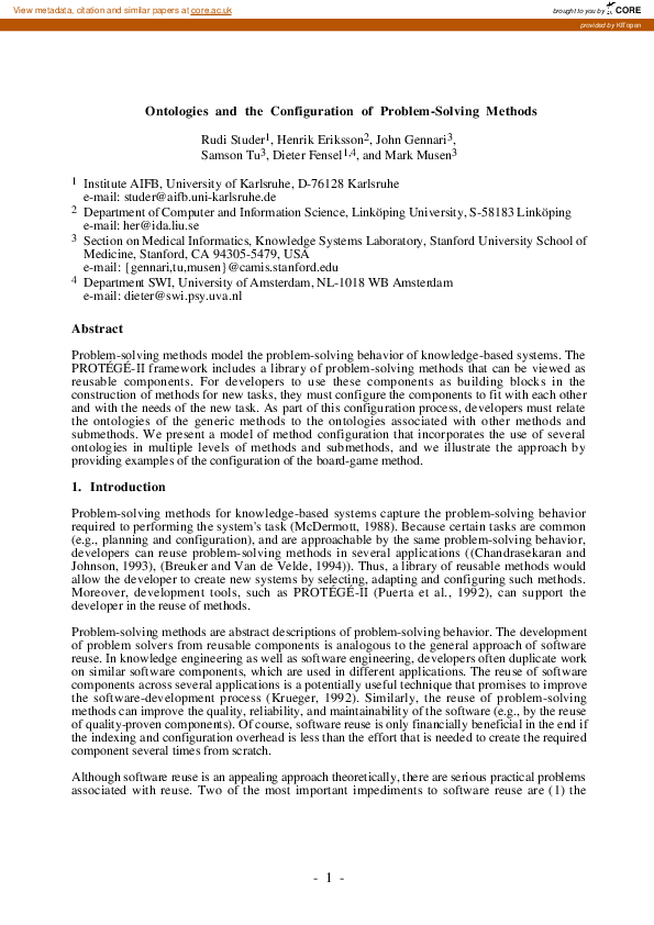 (PDF) Ontologies and the configurations of problem-solving methods