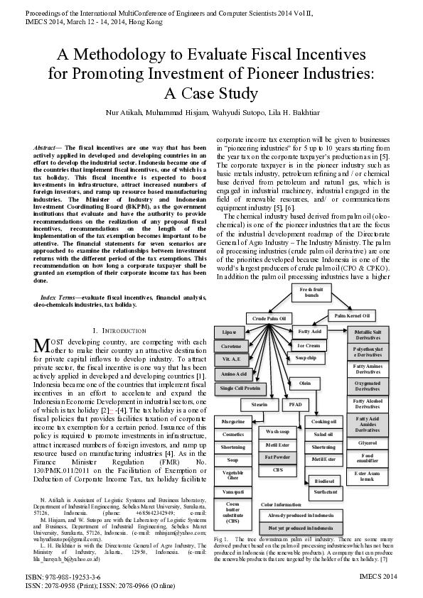 (PDF) A Methodology to Evaluate Fiscal Incentives for Promoting Investment of Pioneer Industries ...