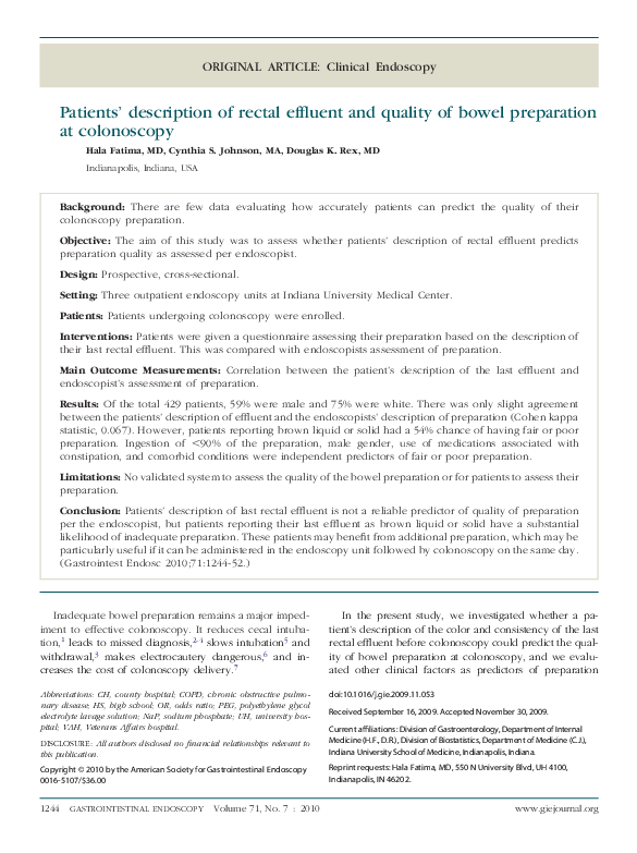 (PDF) Patients' description of rectal effluent and quality of bowel ...