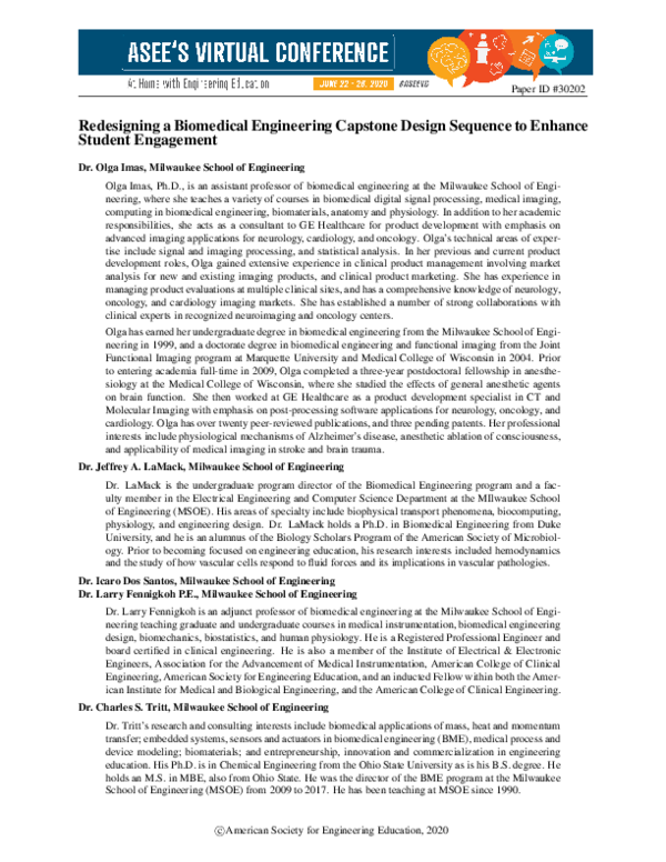 (PDF) Redesigning a Biomedical Engineering Capstone Design Sequence to ...