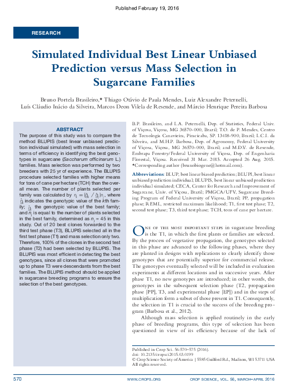 (PDF) Simulated Individual Best Linear Unbiased Prediction versus Mass Selection in Sugarcane ...