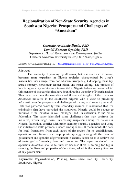 (PDF) Regionalization of Non-State Security Agencies in Southwest ...