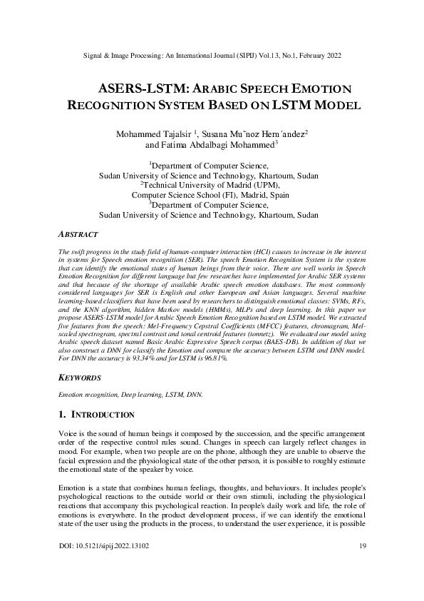 (PDF) ASERS-LSTM: Arabic Speech Emotion Recognition System Based on LSTM Model