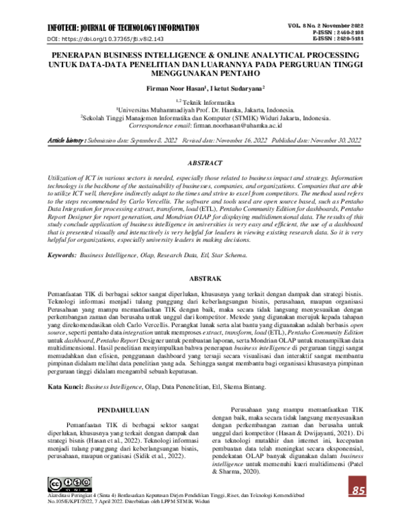 (PDF) Penerapan Business Intelligence & Online Analytical Processing untuk Data-Data Penelitian ...