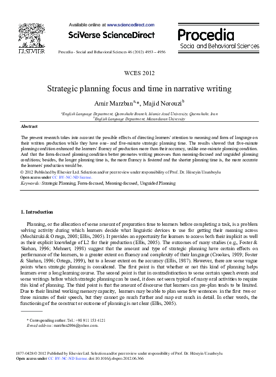 (PDF) Strategic Planning Focus and Time in Narrative Writing