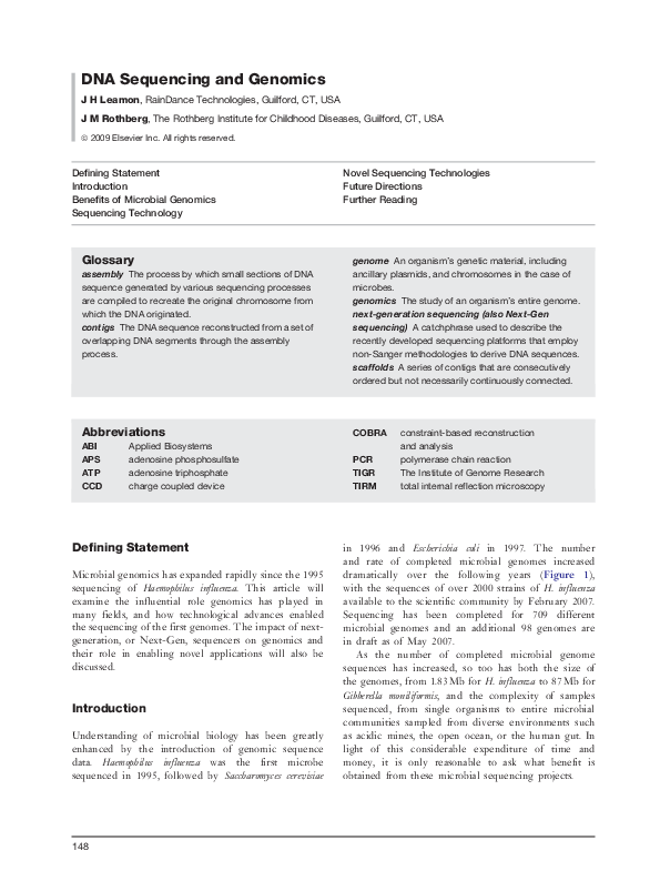 (PDF) DNA Sequencing and Genomics