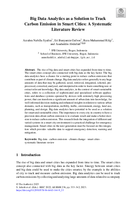 (PDF) Big Data Analytics as a Solution to Track Carbon Emission in Smart Cities: A Systematic ...