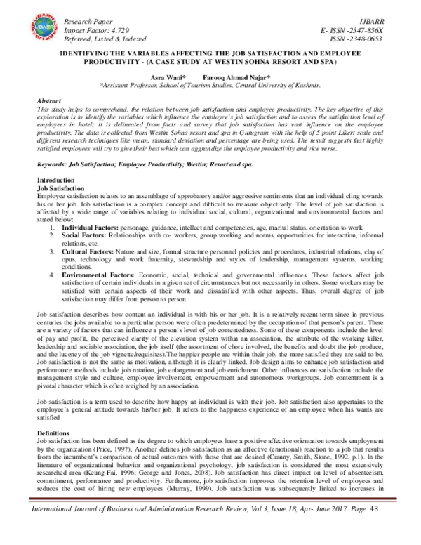 (PDF) Identifying the Variables Affecting the Job Satisfaction and ...