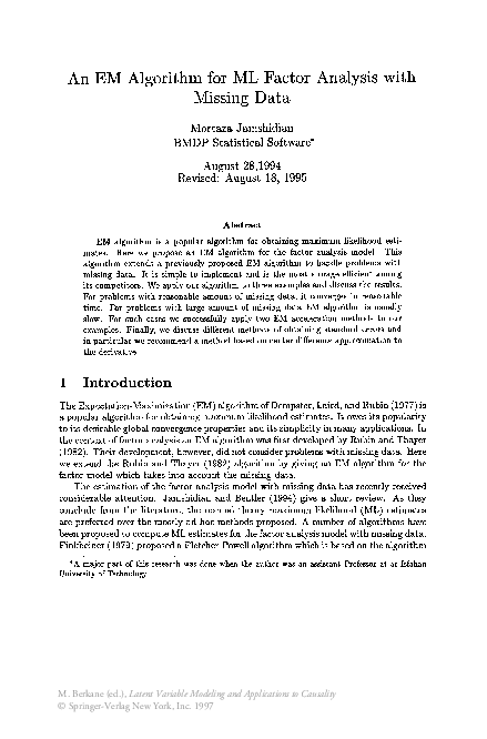 (PDF) An EM Algorithm for ML Factor Analysis with Missing Data