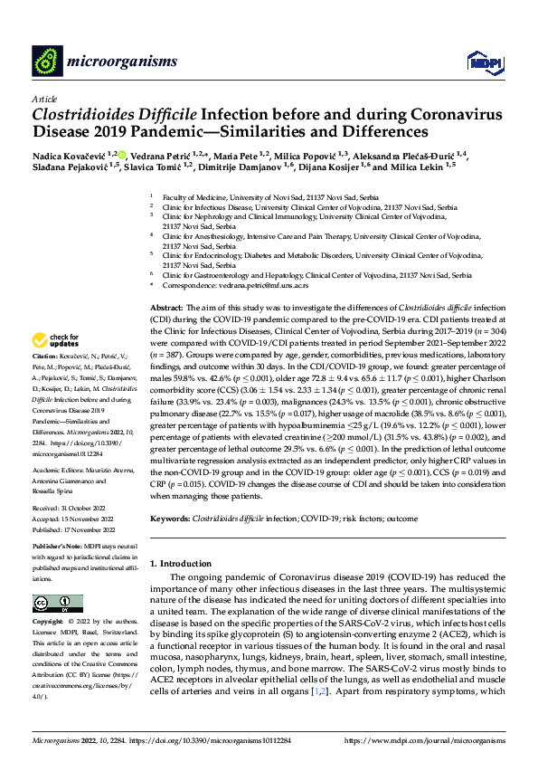 (PDF) Clostridioides Difficile Infection before and during Coronavirus ...