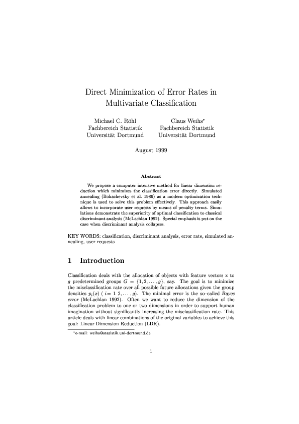 (PDF) Direct Minimization of Error Rates in Multivariate Classification