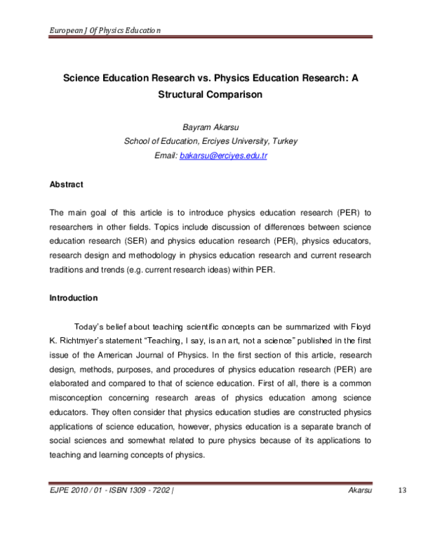 (PDF) Science Education Research vs. Physics Education Research: A ...