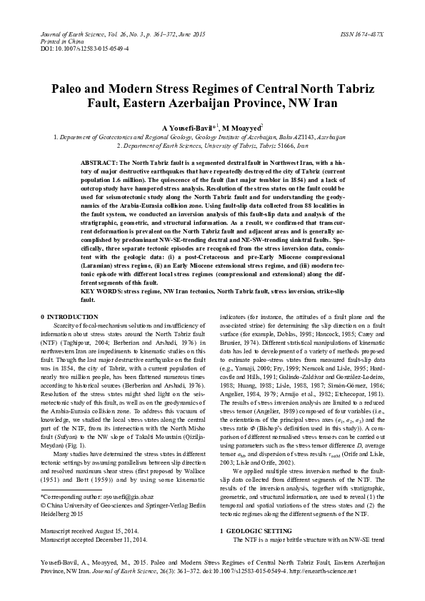 (PDF) Paleo and modern stress regimes of central North Tabriz fault ...