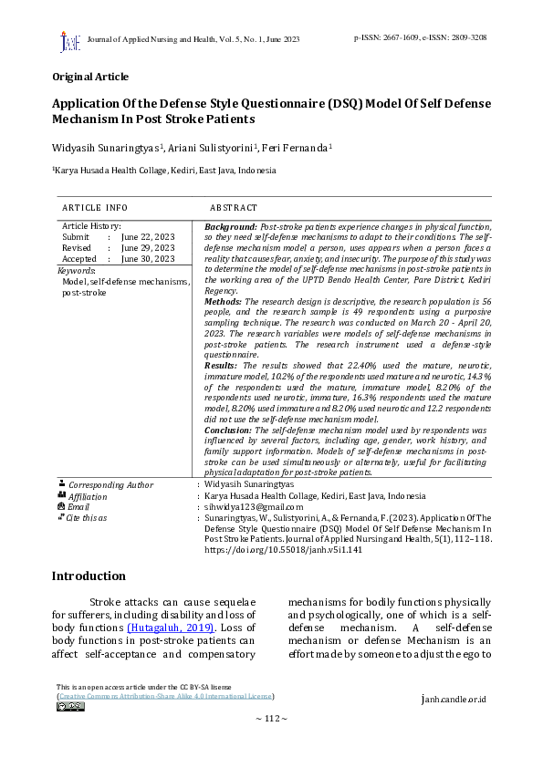 (PDF) Application Of The Defense Style Questionnaire (DSQ) Model Of ...