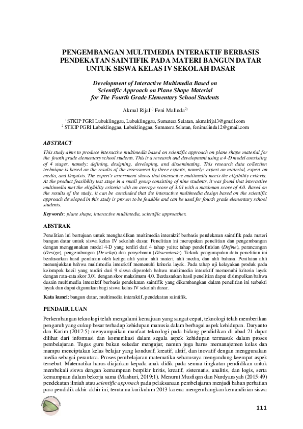 (PDF) Pengembangan Multimedia Interaktif Berbasis Pendekatan Saintifik pada Materi Bangun Datar ...