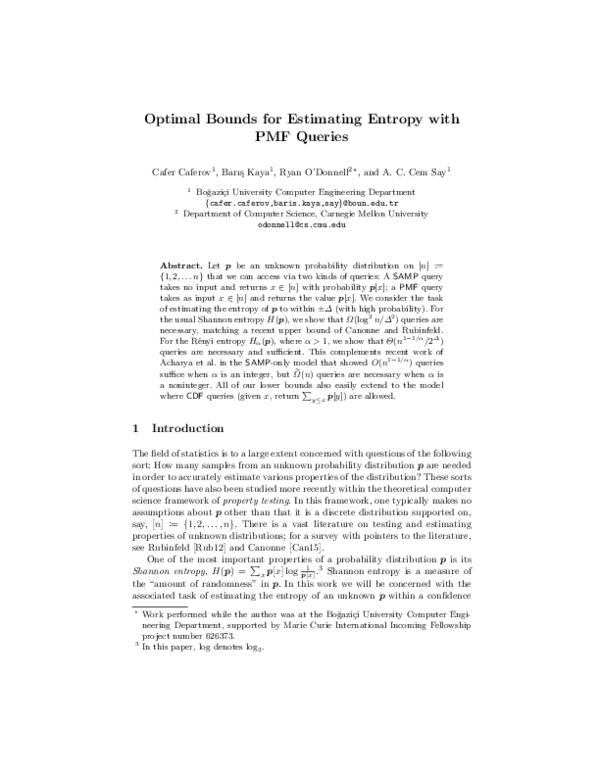 (PDF) Optimal Bounds for Estimating Entropy with PMF Queries