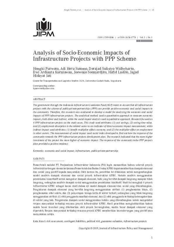 (PDF) Analysis of Socio-Economic Impacts of Infrastructure Projects ...