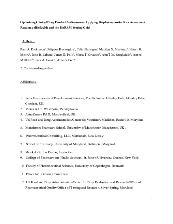 (DOC) Optimizing Clinical Drug Product Performance: Applying ...