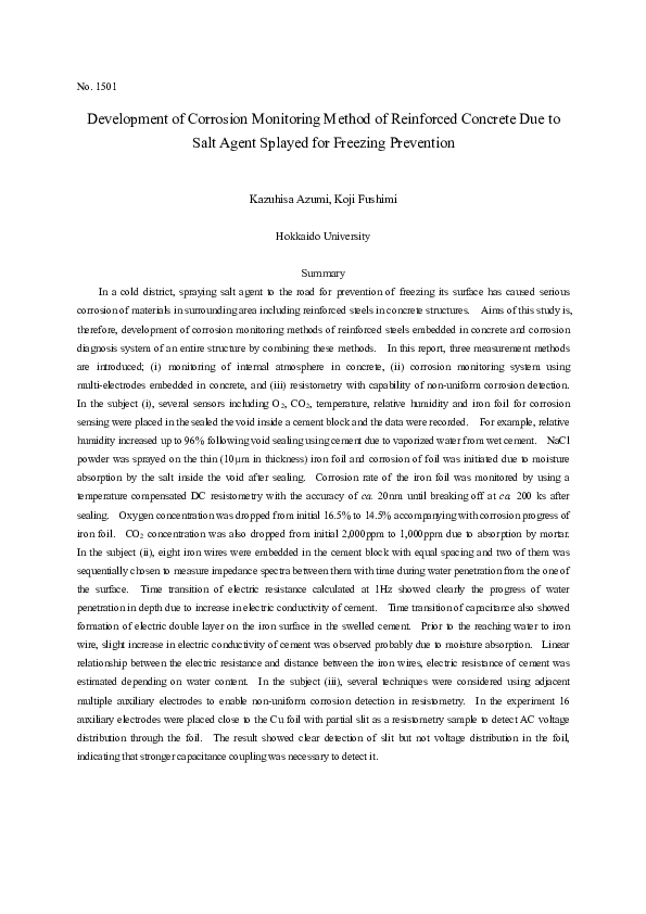 Pdf Development Of Corrosion Monitoring Method Of Reinforced Concrete Due To Salt Agent