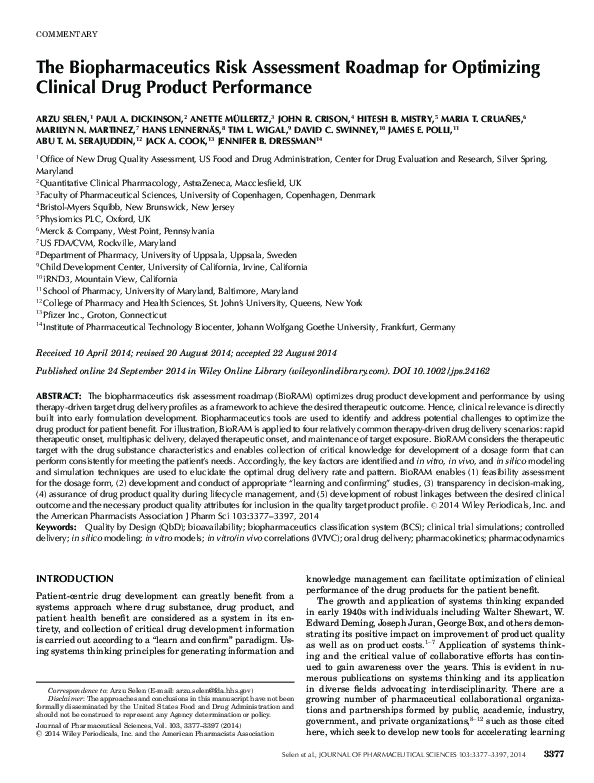 (PDF) The Biopharmaceutics Risk Assessment Roadmap for Optimizing ...