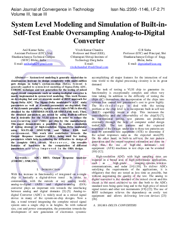 Pdf System Level Modeling And Simulation Of Built In Self Test Enable