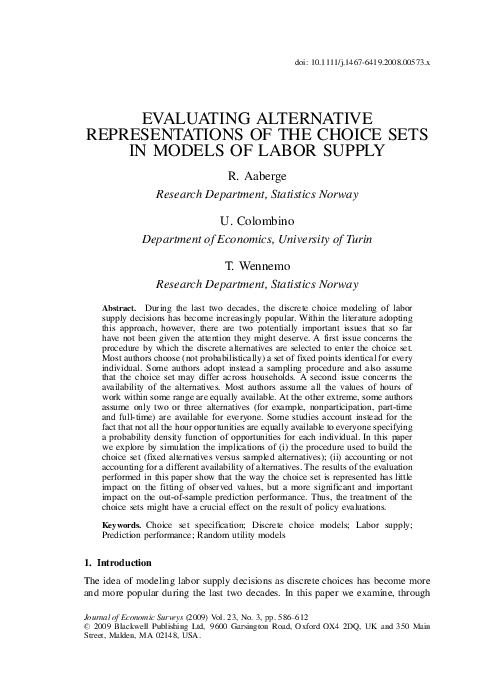 (PDF) Evaluating Alternative Representations of the Choice Sets in Models of Labour Supply