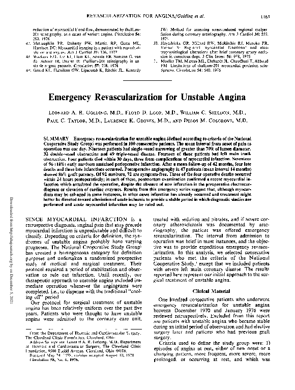 (PDF) Emergency revascularization for unstable angina